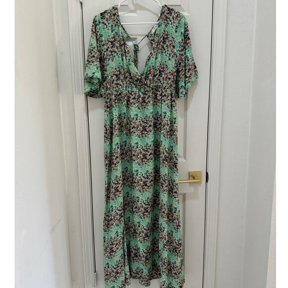 Umgee | Dresses | Umgee Usa Aqua Floral Back Tie Front Slits Maxi Dress ...